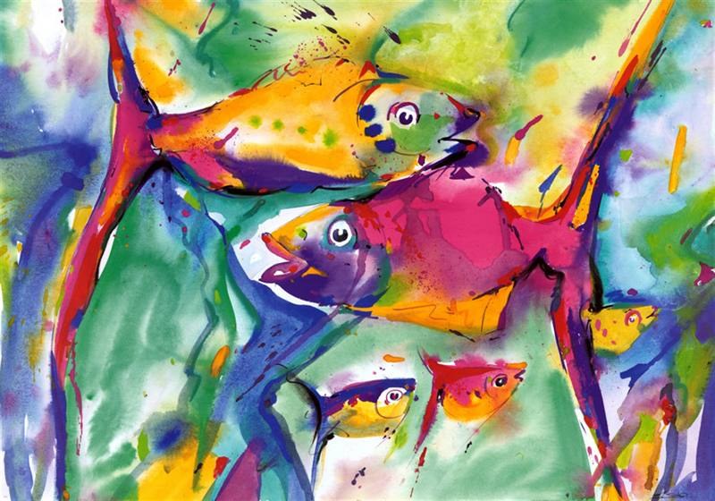 Alfred Gockel Colorful Fish Painting | Best Paintings For Sale