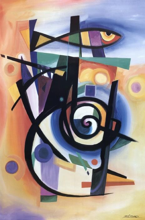 Alfred Gockel Striped Fish Painting | Best Paintings For Sale