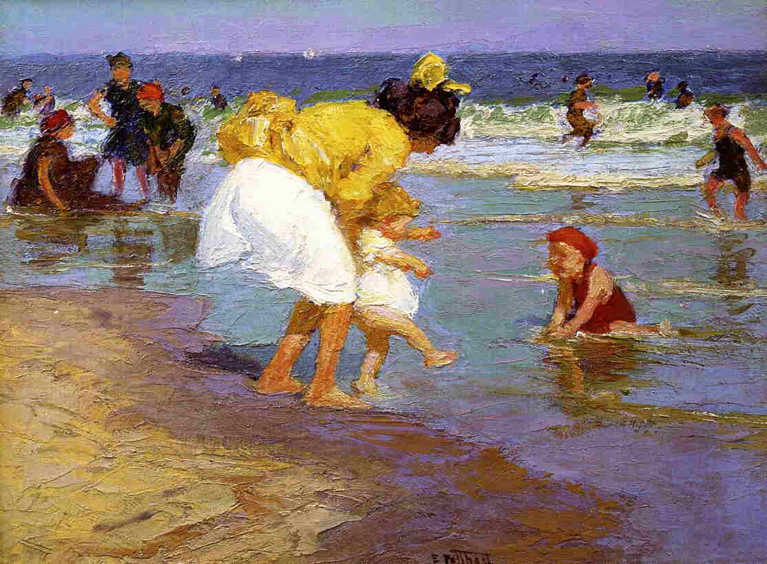 Edward Henry Potthast At the Seashore Painting | Best Paintings For Sale