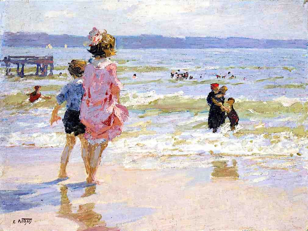 Edward Henry Potthast At the Seashore Painting | Best Paintings For Sale