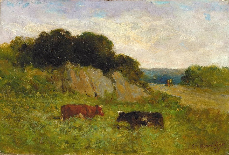 Edward Mitchell Bannister landscape with two cows Painting | Best ...