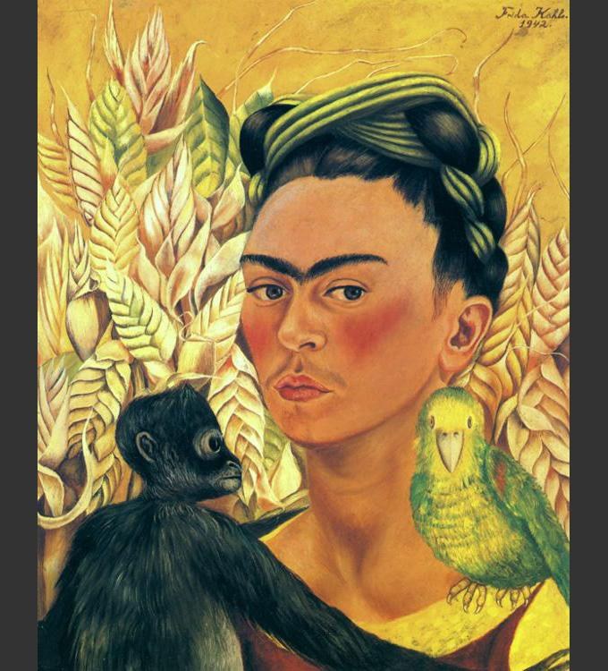 Frida Kahlo Self Portrait with Parrot Painting | Best Paintings For Sale