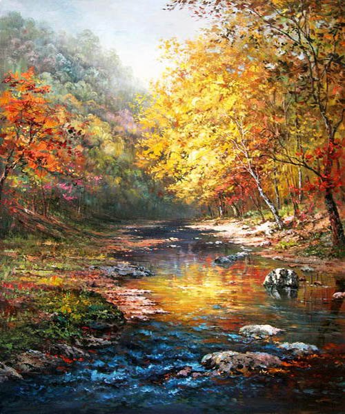 John Ottis Adams Beautiful trees with a quiet river Painting | Best ...