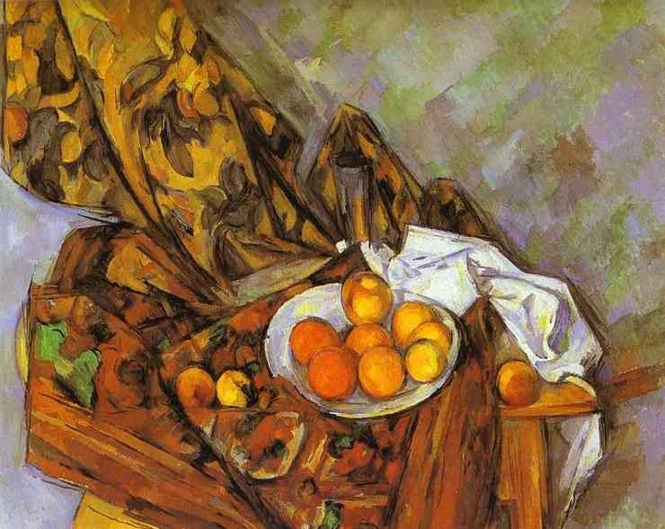 Paul Cezanne Still Life with Flower Curtain and Fruit Painting | Best ...