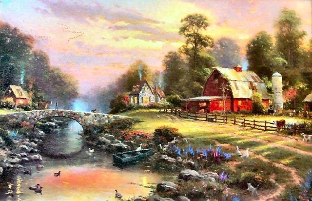 Thomas Kinkade Sunset at Riverbend Farm Painting | Best Paintings For Sale