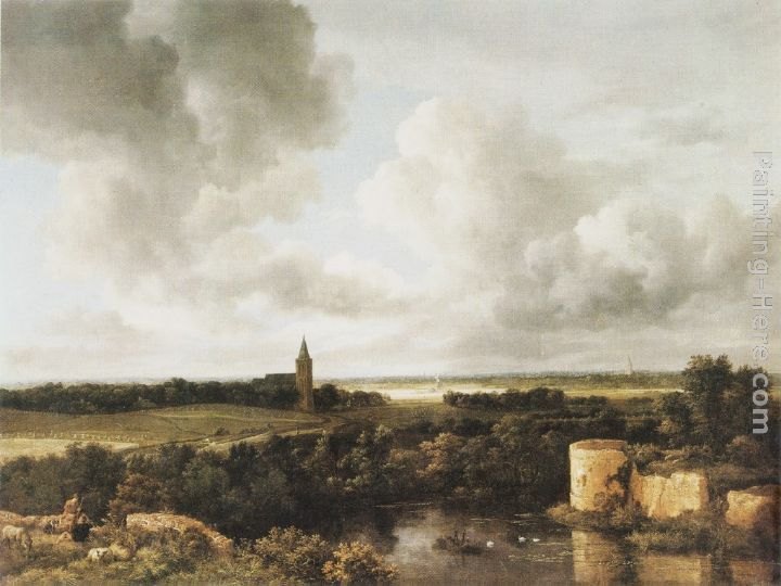 Jacob van Ruisdael Landscape with Church and Ruined Castle Painting ...