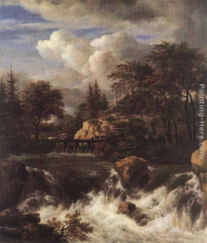Jacob van Ruisdael Waterfall in a Rocky Landscape Painting | Best ...