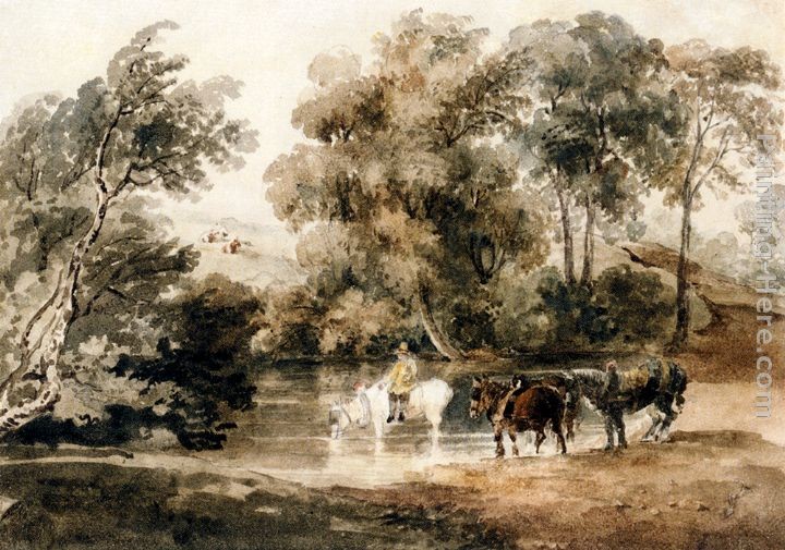 Peter de Wint Horses Drinking At A Pool Painting | Best Paintings For Sale